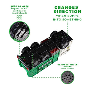 Zetz Brands Toy Garbage Truck for Kids with 4D Lights and Sounds - Battery Operated Automatic Bump & Go Car - Sanitation Truck Stickers