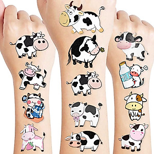 Cow Temporary Tattoos for Kids, Cow Birthday Party Decorations Supplies Party Favors Supper Cute 8 Sheet 68Pcs Strawberry Cow Tattoo Sticker Style Milk Gift Ideals for Boys Girls Schools Prizes Themed