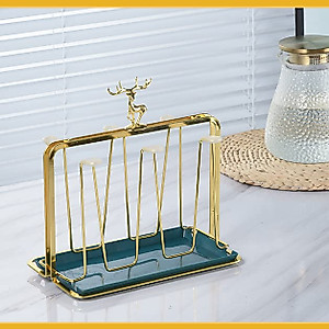 WondMall Bottle Drying Rack, Water Bottle Organizer, Grass Bottle Drying Rack, Bottle Rack Dryer, Mug Rack with Golden Deer Handle, Pack of 2