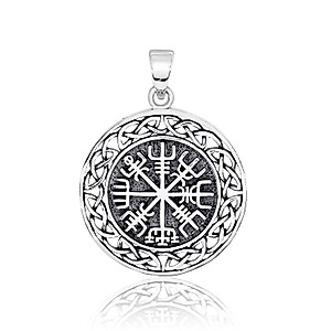 WithLoveSilver Solid 925 Sterling Silver Vegvisir Talisman Celtic Viking Protection Pendant
