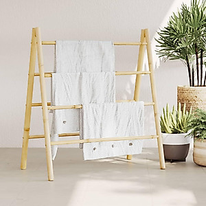 vidaXL Double Bamboo Towel Ladder with 4 Rungs - Freestanding Bathroom Storage Rack - Water-Resistant Design - Easy to Clean