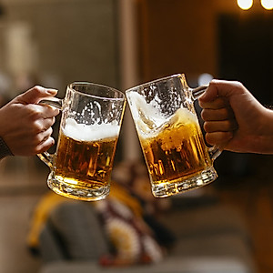 COKTIK 8 Pack Heavy Large Beer Glasses with Handle - 14 Ounce Glass Steins, Classic Beer Mug glasses Set