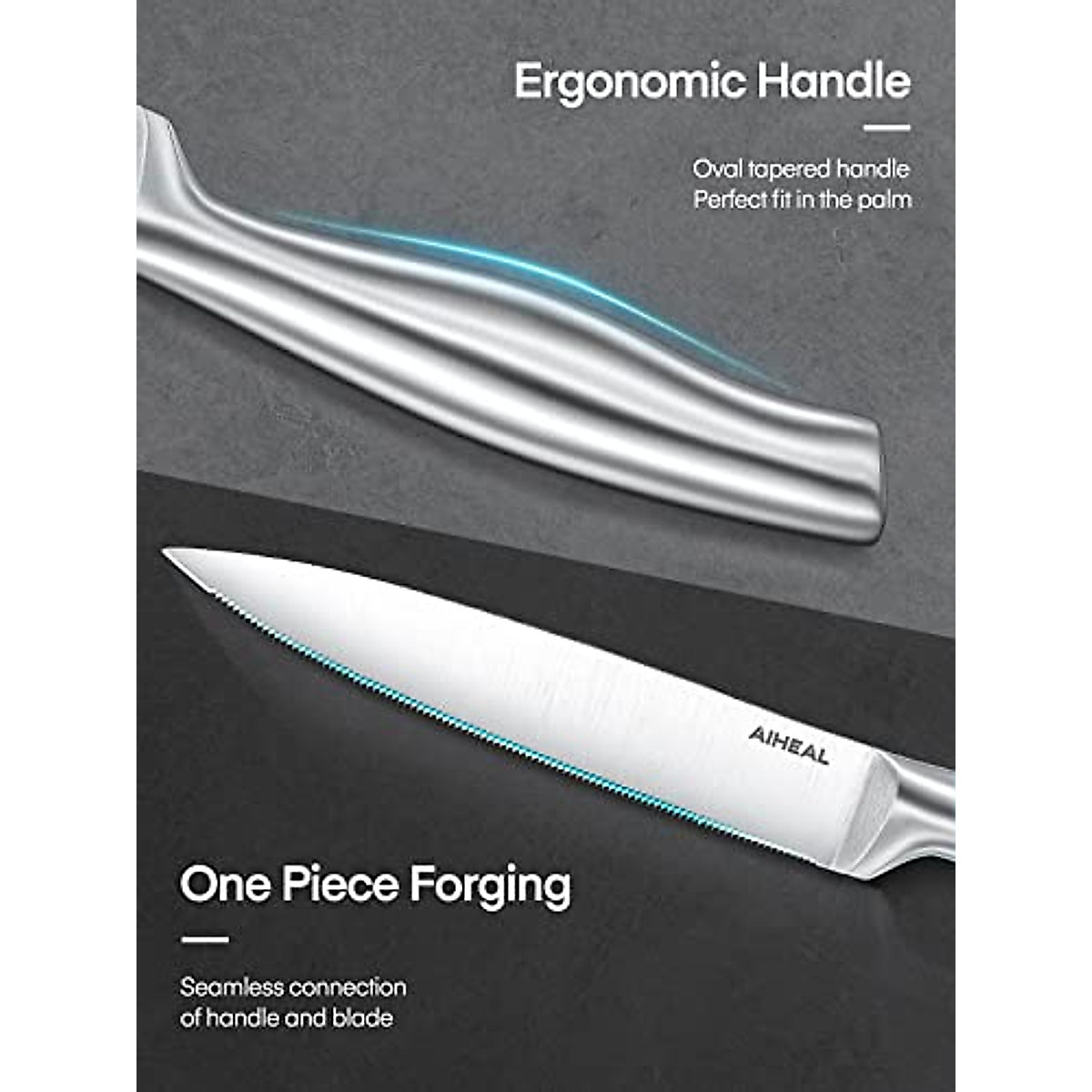 Aiheal Serrated Steak Knife Set, Stainless Steel Steak Knives Set of 8, Never Needs Sharpening Dinner Knives, Micro Serrated Steak Knives with Gift Box