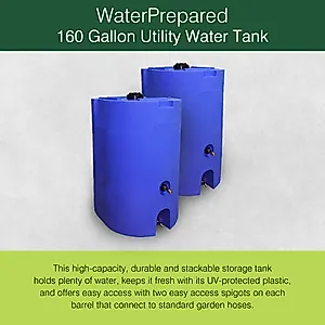 WaterPrepared 160 Gallon Unique Stackable Utility Water Tank with Large Cap for Easy Filling & 2 Spigots, Fits Through Standard Doorway, Blue (2 Pack)