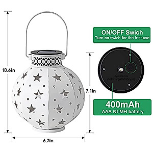 BEAU JARDIN 4 Pack Hanging Solar Lanterns Outdoor Metal Waterproof Star LED Decorative Lights Patio Deco Decoration Warm White Auto On/Off Landscape for Tabletop Yard Trees Garden Retro White BG438