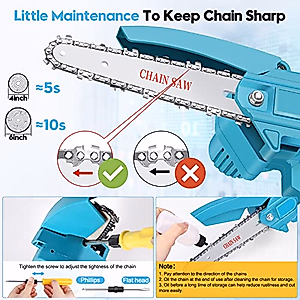 Mini Chainsaw Cordless 6 Inch With 2 Battery, Small Chainsaw Battery Operated 21V 2000mAh, Battery Powered Chainsaw Cordless 2.6Lb 2 Chains For Tree Branches, Courtyard, Household, Garden
