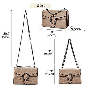 DEEPMEOW Women's Shoulder Chain Bag Crossbody Purse - Crocodile Grain PU Leather Messenger Bag Evening Square Satchel Handbag (Small,Khaki)