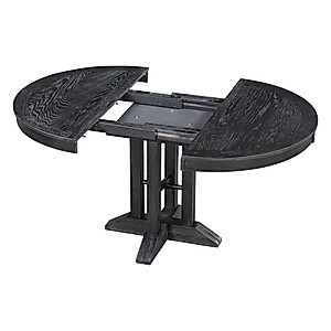 Dinehome 5-Piece Farmhouse Wood Round Extendable Dining Table Set with 4 Upholstered Chairs for Home Kitchen, Black