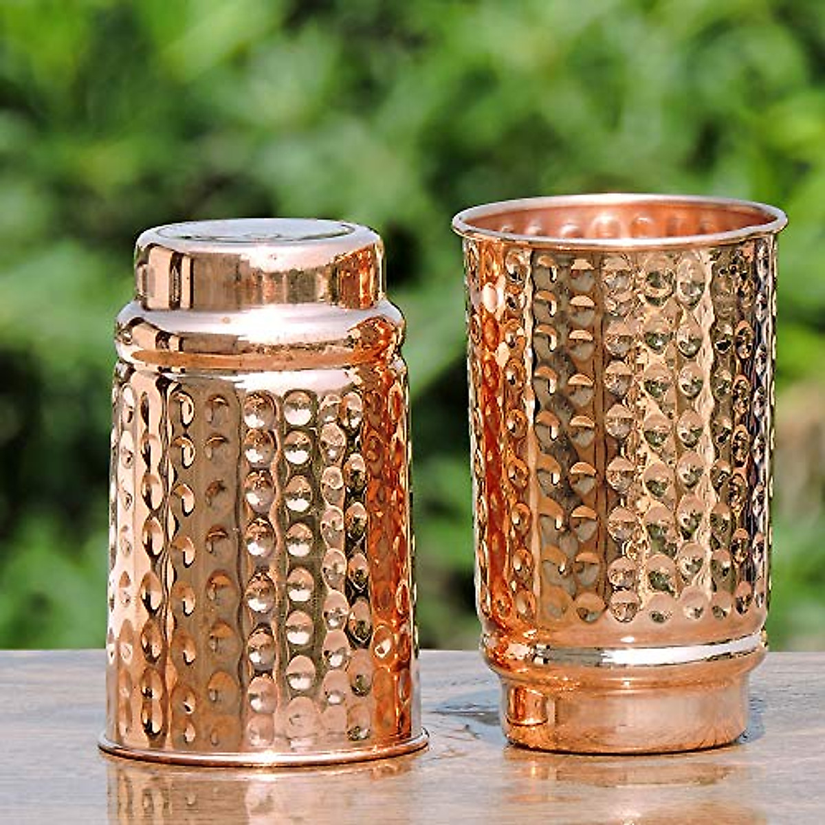 Hammered Pure Copper Tumblers Set of 2, UNLINED, UNCOATED and LACQUER Free | 350 Ml. (11.8 US Fl Oz) Traveller's Copper Cups for Ayurveda Health Benefits
