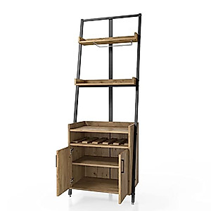 Furniture of America Abner Rustic Industrial Style 2-Shelf Multi-Functional Cabinet with Wine Rack, Buffet, Home Bar for Dining, Living Room, Kitchen, Black-Ample Storage Space, Versatile Usage, Brown