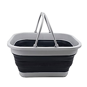 SAMMART 19L (5 Gallons) Collapsible Tub with Handle - Portable Outdoor Picnic Basket/Crater - Foldable Shopping Bag - Space Saving Storage Container (Grey/Slate Grey)