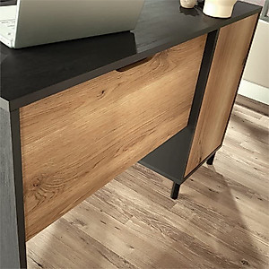 Sauder Acadia Way Single Pedestal Desk in Raven Oak with Timber Oak Accents