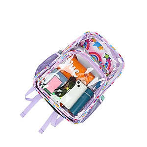 BLUEFAIRY Clear Backpack Heavy Duty PVC Transparent Backpack Clear Bag forSchool Concert Work Travel Sport Event Festival Games Venues for Adults Women Men Girls Boys with Mesh Pocket - Rainbow Star