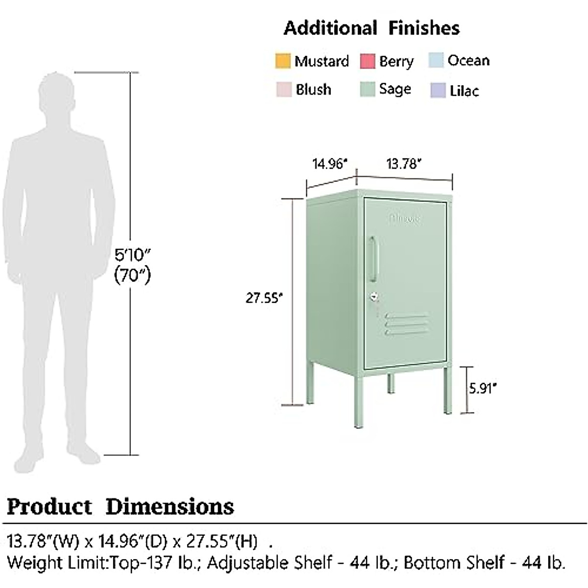 Aiasuit 2 Tiers Locker Safe Lockable Coffee Table Metal Locker Bedside Cabinet Children's Bedside Cabinet Green Size: 27.55”H x 13.78”W x 14.96”D