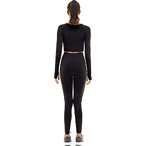 Toplook Women Seamless Workout Outfits Athletic Set Leggings + Long Sleeve Top 2 Pieces(Black, Medium)