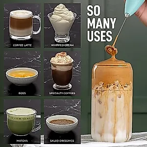 Zulay Powerful Milk Frother Handheld Foam Maker for Lattes - Whisk Drink Mixer for Coffee, Mini Foamer for Cappuccino, Frappe, Matcha, Hot Chocolate by Milk Boss (Fresh Mint)