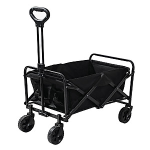 Wagon Cart Foldable Beach Wagon Large Capacity with Wheels Collapsible Wagon Heavy Duty Folding Wagon Portable for Camping Travel Sports Fishing (Black M)