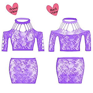 MissAvid Womens Lingerie Set Lace Fishnet Bodysuit Sexy Babydoll 4 Pack