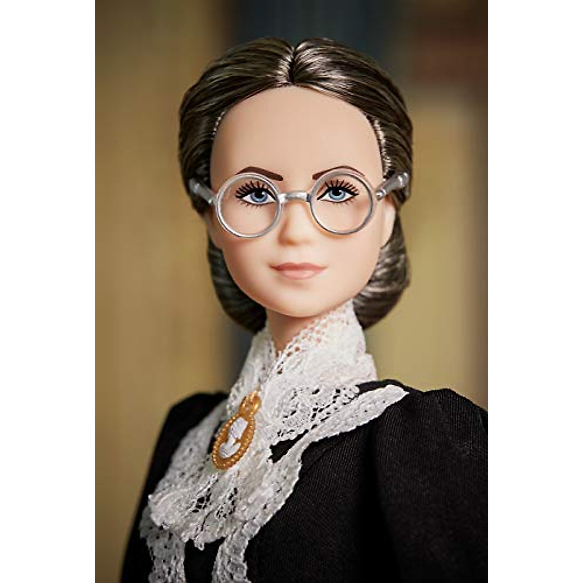 Barbie Inspiring Women Series Susan B. Anthony Collectible Doll, Approx. 12-in, Wearing Black Dress and Cameo Brooch, with Doll Stand and Certificate of Authenticity