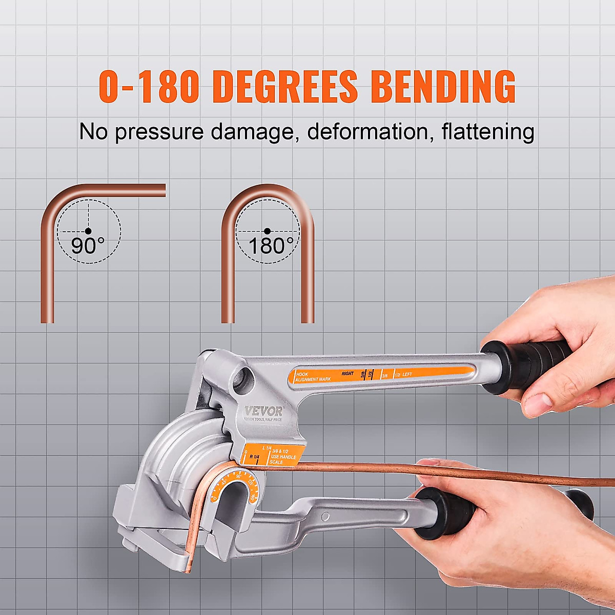 VEVOR Tube Bender, 1/2 inch Pipe Bending Capacity 180 Degrees Manual Bending, for Aluminum and Stainless Steel Pipes in HVAC, Heating Pipe System