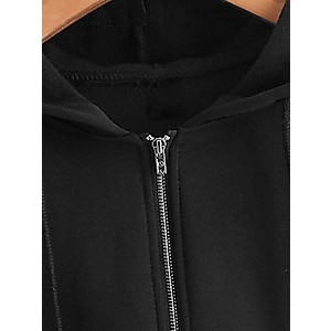 MakeMeChic Women's Cropped Zip Up Hoodie Sweatshirt Cropped Jacket Fleece Lined Black1 S