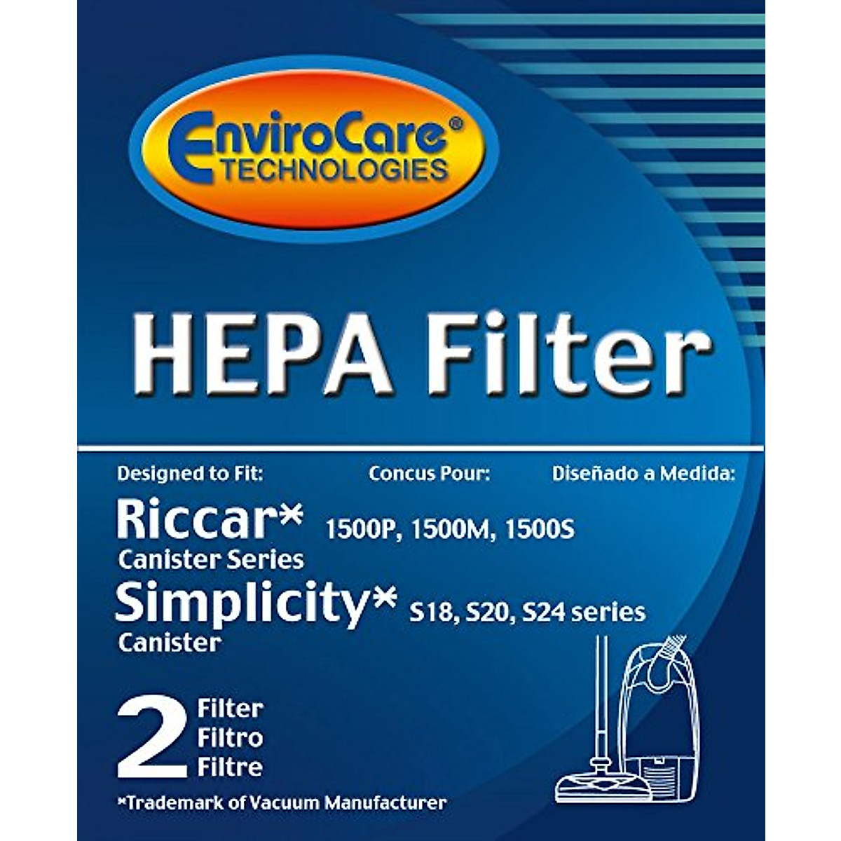 EnviroCare Replacement HEPA Vacuum Cleaner Filters Designed To Fit Riccar: RF15, 1500P, 1500M, 1800S and Simplicity: S24, S20, S18 2 Filters
