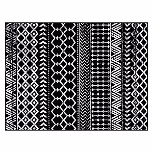 CAMILSON Boho Moroccan Area Rug, 2x3 Geometric Diamond Design for Entryway Mats, Living Area Entryways Rugs, Black/White Bohemian Indoor Carpet