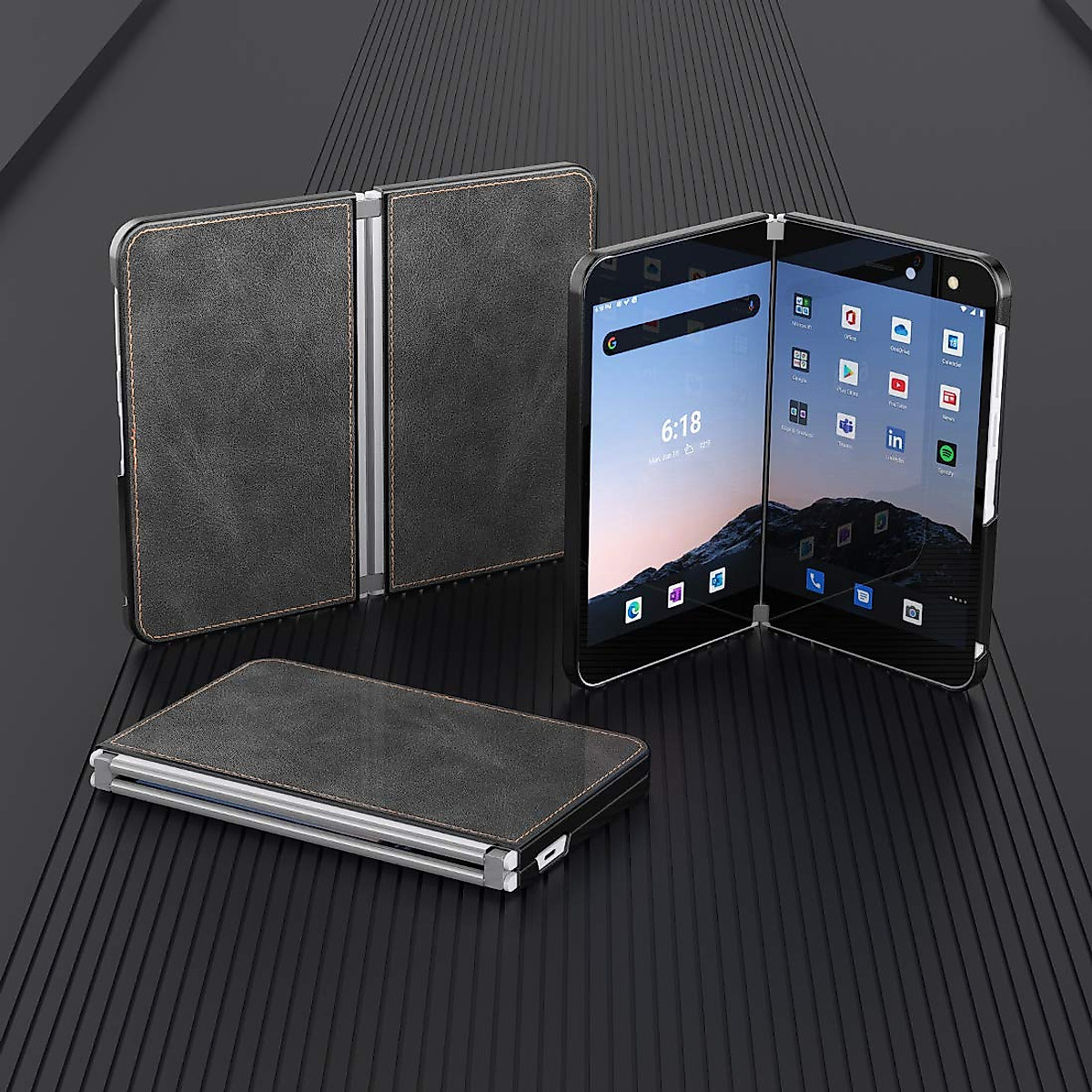 Feitenn Leather Slim Case for Microsoft Surface Duo Case 2020, Lightweight Folio Thin PU Leather Cover Durable Protective Bumper Shockproof Defender Shell for Microsoft Surface Duo 8.1" 2020 - Black