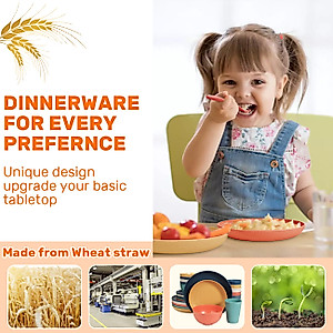 Wheat Straw Dinnerware Sets for 6 (42pcs), SGAOFIEE Unbreakable Dinnerware Set, Kitchen Plates and Bowls Set, Unbreakable Plastic Outdoor Camping Dishes, Dishwasher Microwave Safe, Autumn Multicolor