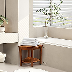 Rose Home Fashion Teak Shower Bench, Teak Shower Stool, 18" Teak Wood Bath Spa Shower Stool Corner Bench Stool, All Teak Wood Corner Seat Shower Bench/Stool,Assembly Required