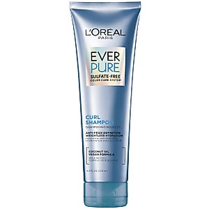 L'Oreal Paris Sulfate Free Shampoo for Curly Hair, Lightweight, Anti-Frizz Hair Care with Coconut Oil, EverPure, 8.5 Fl Oz (Packaging May Vary)