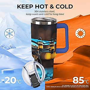 LLUTSNTH 40 Oz Vacuum Tumbler with Deep Blue Handle Leakproof Insulated Tumbler Drone Stainless Steel Travel Mug with Lid And Straw Coffee Cup Cute Water Bottles Cup Holder Friendly