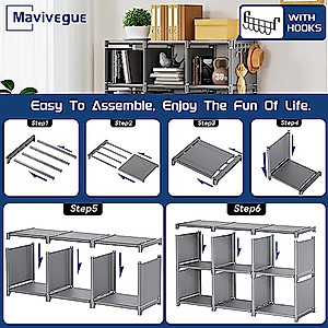 Mavivegue Book Shelf, 12 Cube Storage Organizer, DIY Bookcase, Metal Cube Bookshelf,Tall Book case for Bedroom, Living Room,Office,Closet Storage Organizer, Grey Cubicle Storage Rack