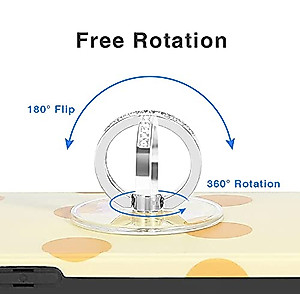 Cell Phone Ring Holder Stand, Transparent Phone Ring Holder Finger Kickstand 360° Rotation Phone Ring Finger Grip Compatible with All Smartphones(2Black)
