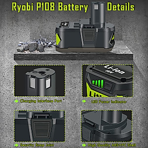 BATINO 2 Pack 6.0Ah P108 18V Replacement Battery for Ryobi P102 P103 P104 P105 P107 P109 P100 P122 18 Volt Lithium-ion Batteries Compatible with Ryobi One+ Cordless Brushless Power Tools