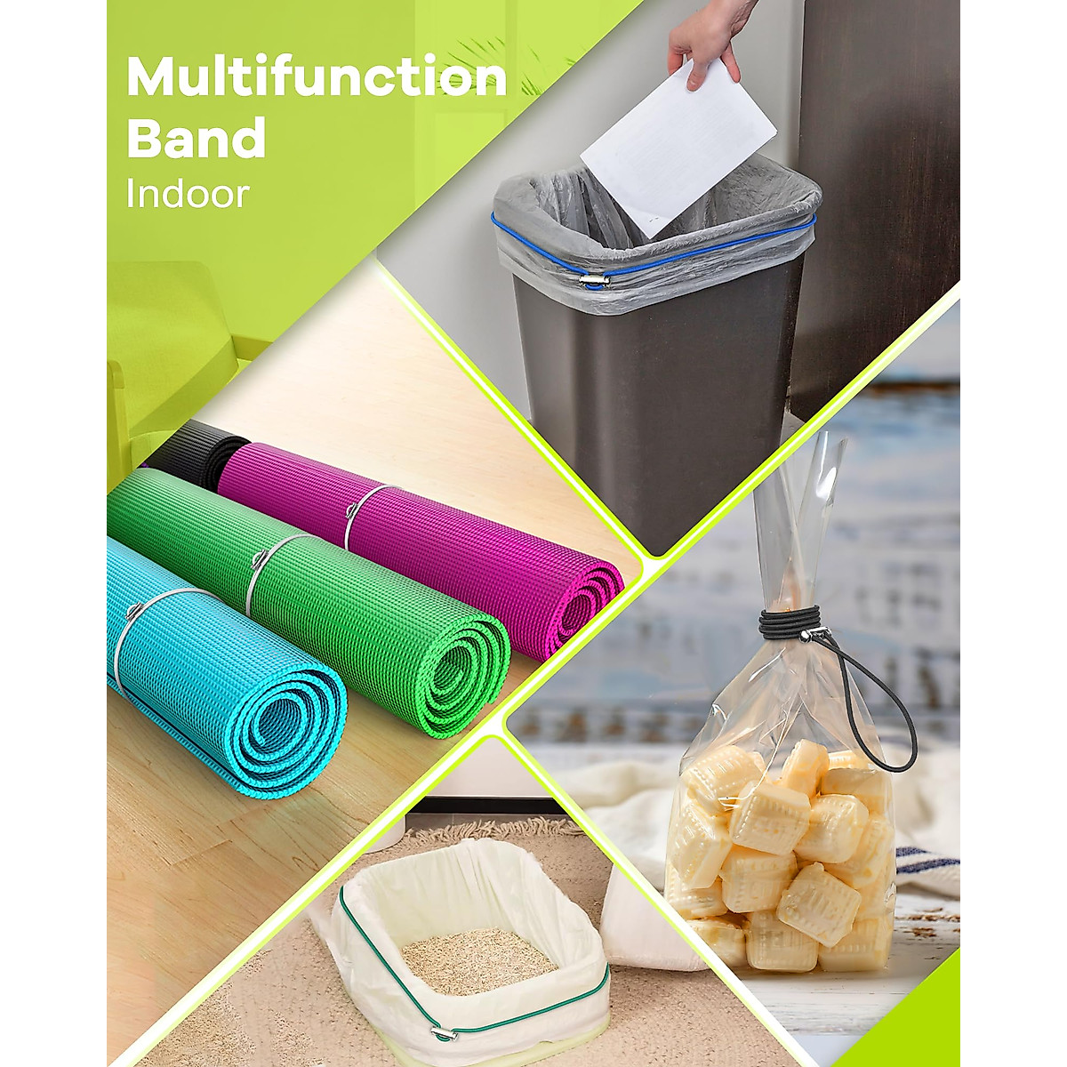 Rosaver Garbage Can Bands Cord Lord Design Adjustable Large Trash Can Rubber Bands Fits 8-33 Gallon Trash Cans Multifunction Bands Litter Box Bands for Kitchen Tables Picnic Party (Black,White,Grey)