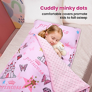 Kids Sleeping Bag Nap Mat with Removable Pillow and Blanket,Extra Thick Large 2 in 1 Slumber Bags for Boys Girls,Toddler Nap Mat for Preschool Daycare Travel Camping