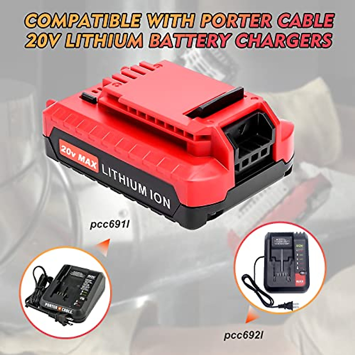 2 Packs 3.0Ah 20 Volt PCC680LP PCC682L Battery Compatible with Porter Cable 20V Battery Lithium PCC680L PCC681L PCC685L PCC685LP
