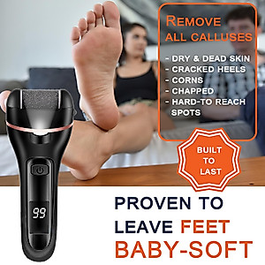 Callus Remover for Feet, 13-in-1 Professional Pedicure Tools Foot Care Kit, Foot Scrubber Electric Feet File Pedi for Hard Cracked Dry Dead Skin, 3 Rollers, 2 Speed, Battery Display (Black)