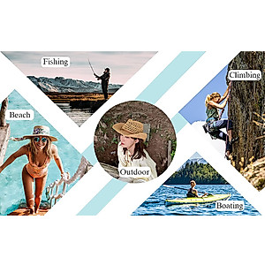 Muryobao Womens Summer Straw Hat Wide Brim Outdoor UV Protection Cowboy Sun Hat Foldable Packable Fedora Travel Beach Cap UPF 50+ with Wind Lanyard Khaki