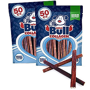ValueBull USA Collagen Sticks, Premium Beef Small Dog Chews, Low Odor, 6" Thin, 100 Count - Single Ingredient, Rawhide-Free, All-Natural, Healthy for Hips, Joints, Skin & Coat