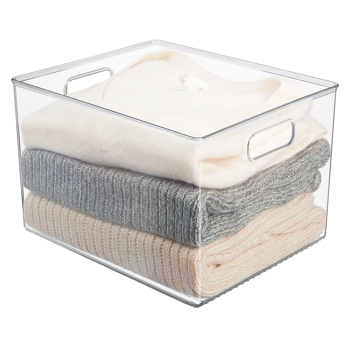 mDesign Large Plastic Storage Organizer Container Bin, Closet Organization for Hallway, Bedroom, Linen, Coat, and Entryway - Holds Clothing, Blankets, and Accessories, Ligne Collection, Clear