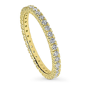 BERRICLE Sterling Silver Wedding Rings Cubic Zirconia CZ Eternity Ring for Women, Yellow Gold Flashed Size 9