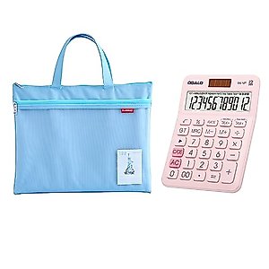 Pocket Small Size Desk Calculator and Large Double Pocket Waterproof File Bag with Handle Bundle