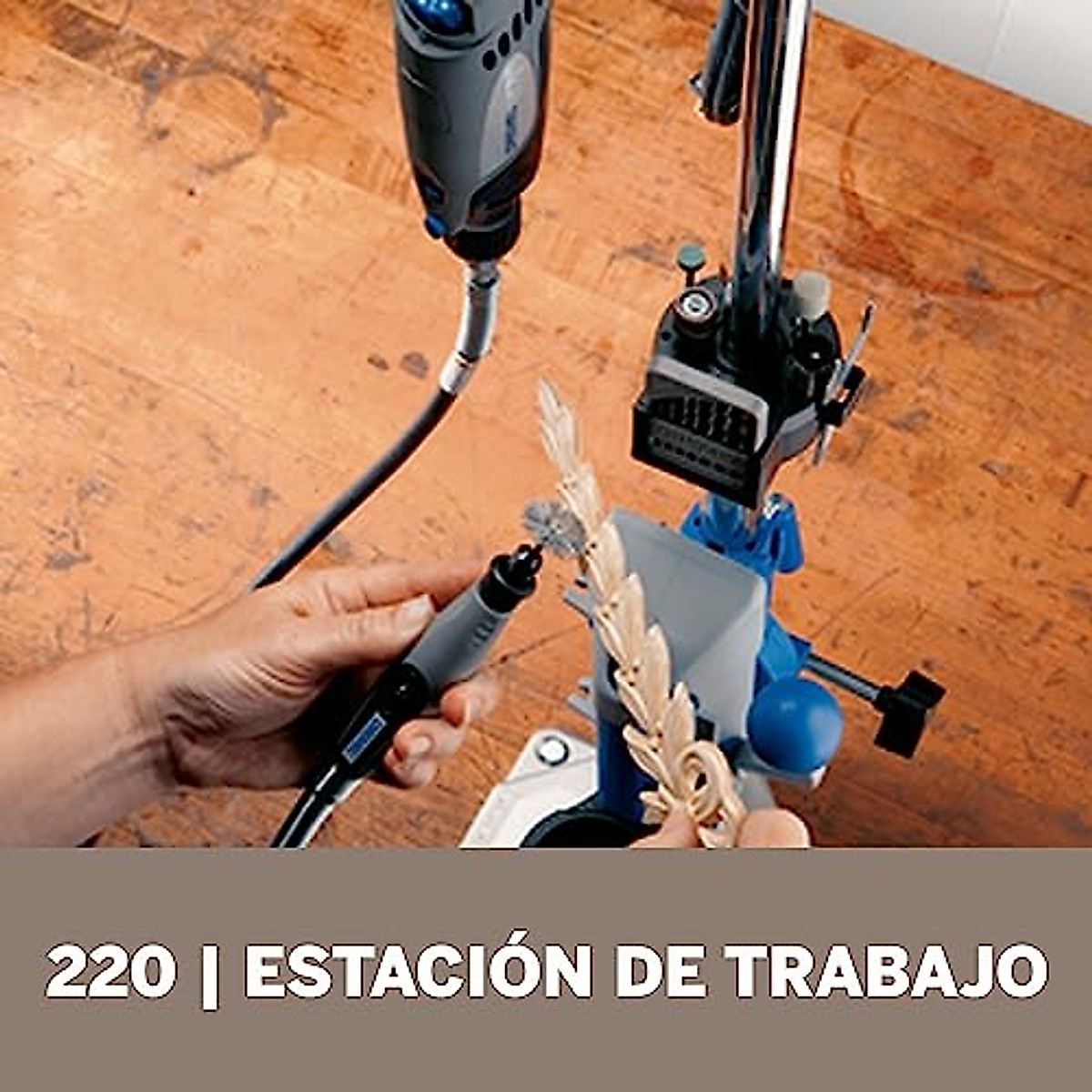 Dremel Drill Press Rotary Tool Workstation Stand with Wrench- 220-01- Mini Portable Press- Holder- 2 Inch Depth- Ideal for Drilling Perpendicular and Angled Holes- Table Top , Silver