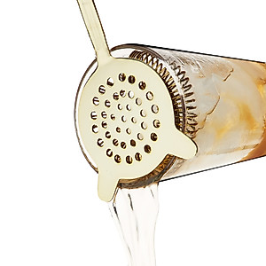 Twine Gold Barware Set, Hawthorne Strainer, Citrus Knife, Ice Tongs, Double Jigger, Marble Stand, Stainless Steel with Gold Finish, Set of 4