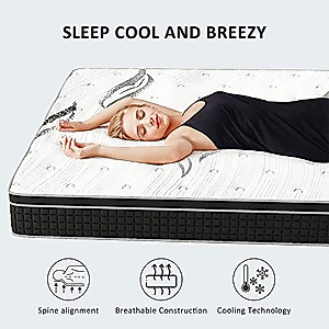 Martisiluna Queen Mattress, 10.5 Inch Hybrid Gel Memory Foam Mattress in a Box, Individually Wrapped Pocket Coil Innerspring for Pressure Relief&Cooler Sleeping,CertiPUR-US Certified |10-Year Support