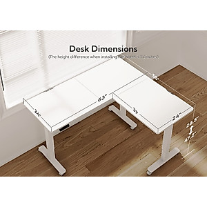 Claiks Triple Motor L Shaped Standing Desk, 63 x 55 inch Corner Stand Up Desk, Adjustable Height Desk with Splice Board, White Frame/White Top