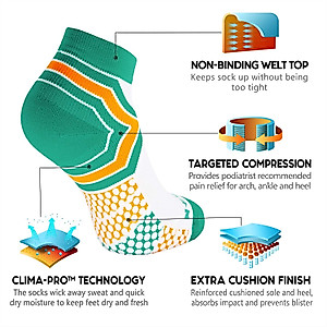 NEWZILL Low Cut Compression Socks - Unisex Running Socks with Embedded Frequency Technology for Heel, Ankle & Arch Support (Large, Green/Orange)