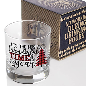 Toasted Tales Wonderfultime Of The Year Christmas Drinking Glasses | 11 oz Bourbon Whiskey Rock Glass | Novelty Christmas Whiskey Tasting Glasses | Christmas Home Décor Accessory | Christmas Glass